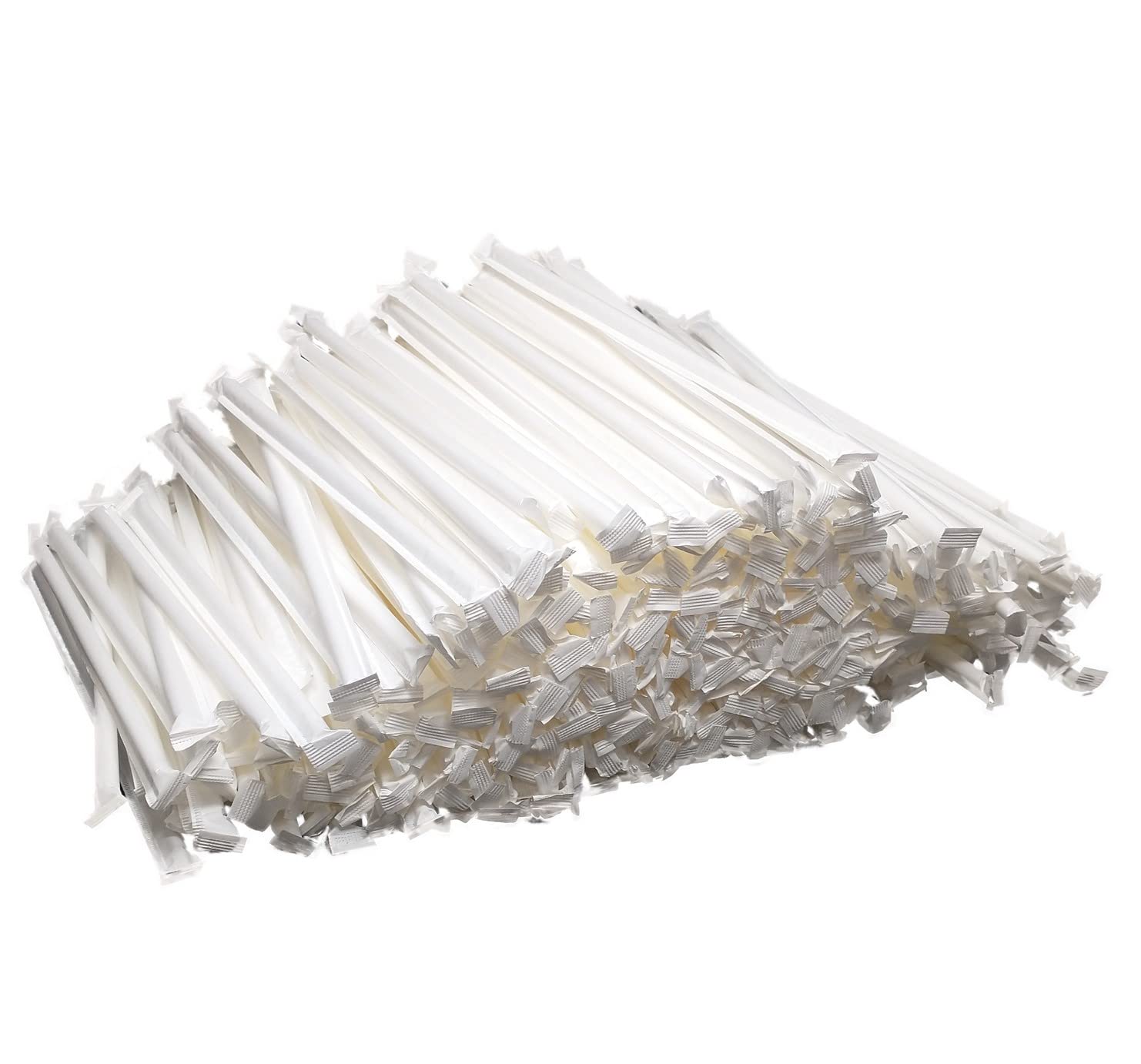 Individually Wrapped Plastic Drinking Straws 7.75'' [400 Pack] Each Individual Restaurant Style Sipping Straw Packaged In Paper Sleeves – White Disposable Flexible BPA-free Food Safe Plastic - (400)