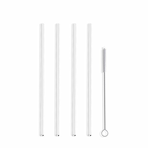 Hummingbird Glass Straws Clear Straight 9" x 7 mm Long Reusable Straw Designed for Yeti and Starbucks Style Tumblers Made Wth Pride in USA - 4 Pack With Cleaning Brush