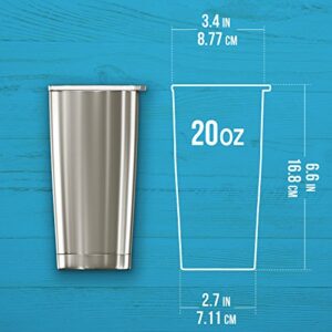 BluePeak Double Wall Vacuum Stainless Steel Insulated Tumblers Set, 2-Pack - Includes 2 Sipping Lids, 2 Spill-Proof Sliding Lids, 2 Straws, 1 Cleaning Brush & Gift Box (20 oz, Silver)