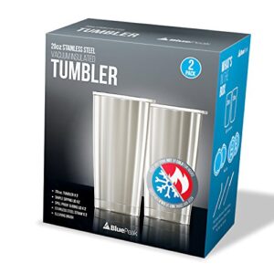 BluePeak Double Wall Vacuum Stainless Steel Insulated Tumblers Set, 2-Pack - Includes 2 Sipping Lids, 2 Spill-Proof Sliding Lids, 2 Straws, 1 Cleaning Brush & Gift Box (20 oz, Silver)