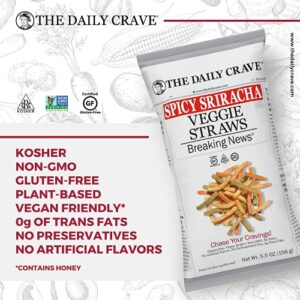 The Daily Crave Spicy Sriracha Veggie Straws, Crunchy Veggie, 5.5oz (Pack Of 8) Gluten-Free, Non-GMO, Kosher, Crunchy, Vegan