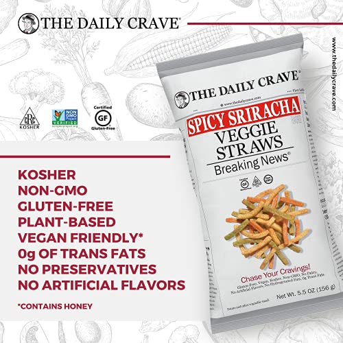 The Daily Crave Spicy Sriracha Veggie Straws, Crunchy Veggie, 5.5oz (Pack Of 8) Gluten-Free, Non-GMO, Kosher, Crunchy, Vegan