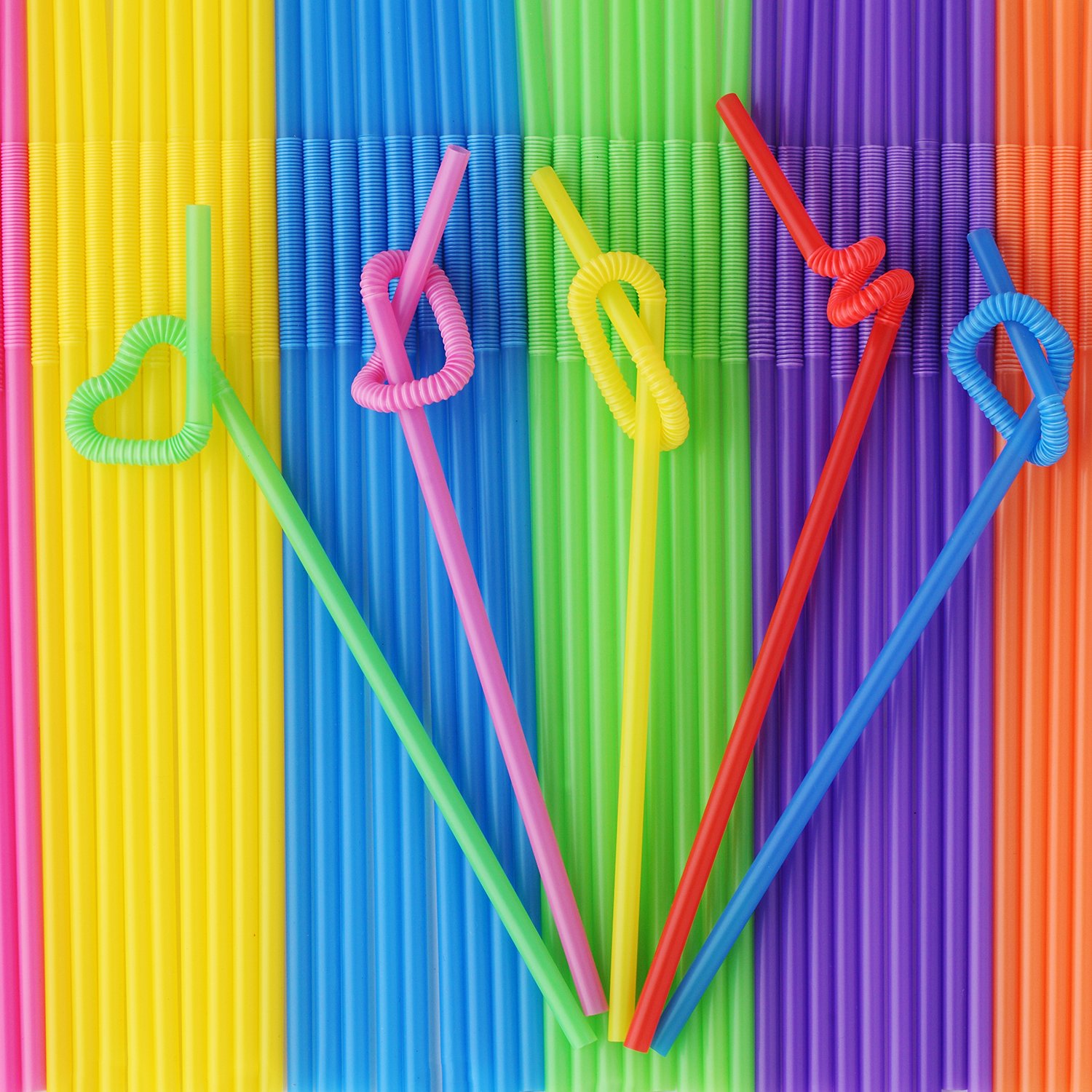 Long Drinking Straws, 200 Pack, 10-13 inches, Individual Package Disposable Flexible Plastic Straws, Colored