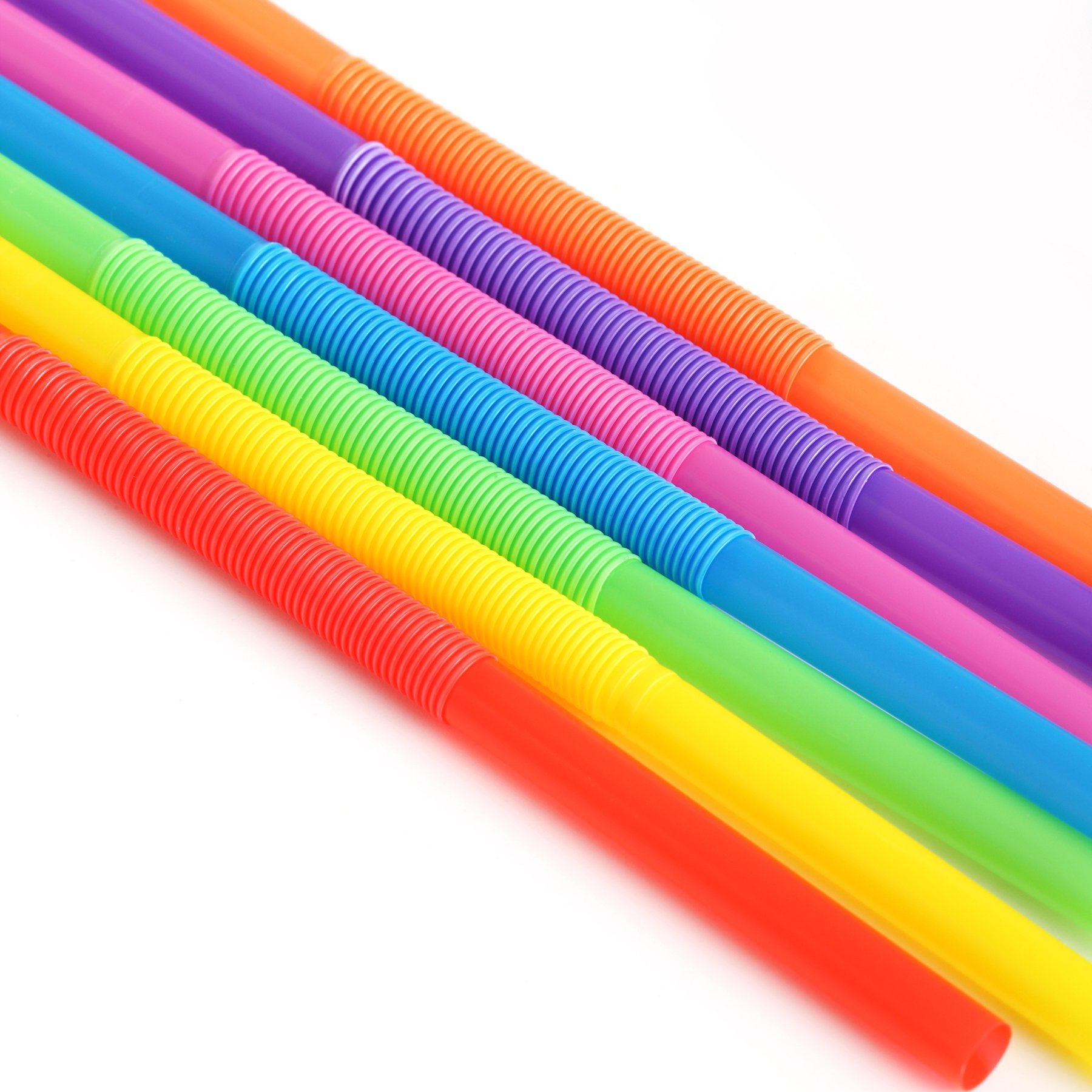 Long Drinking Straws, 200 Pack, 10-13 inches, Individual Package Disposable Flexible Plastic Straws, Colored