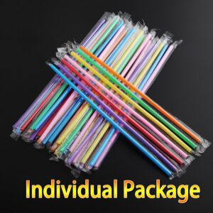 Long Drinking Straws, 200 Pack, 10-13 inches, Individual Package Disposable Flexible Plastic Straws, Colored