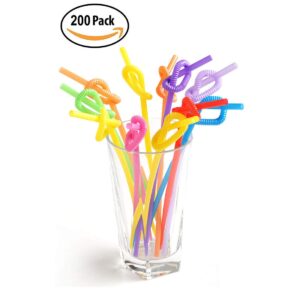 Long Drinking Straws, 200 Pack, 10-13 inches, Individual Package Disposable Flexible Plastic Straws, Colored