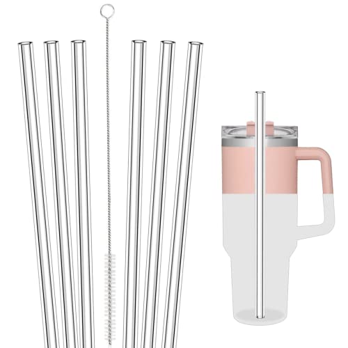 6 Pack Replacement Straws for Stanley 40 oz Tumbler Cup, Upgraded Reusable Tritan Plastic Straws with Cleaning Brush, Compatible with Stanley Adventure Travel Tumbler Accessories (12.4 inch)