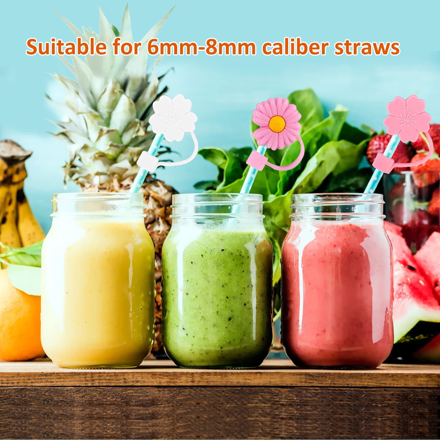 4Pcs Straw Covers Cap,Silicone Straw Tips Covers for Tumblers, Straw Cover/Straw Toppers/Reusable Straw Protector Cover for 6-8 mm Straws