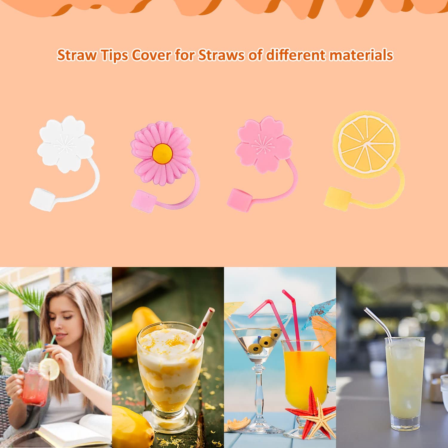 4Pcs Straw Covers Cap,Silicone Straw Tips Covers for Tumblers, Straw Cover/Straw Toppers/Reusable Straw Protector Cover for 6-8 mm Straws