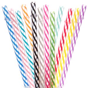 dakoufish 12 piece 13 inch reusable plastic thick drinking straws bpa free mason jar straws transparent small stripe (13inch, mix 12color)