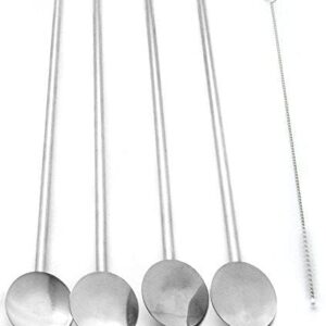 4 Spoon Straws Stirrer Stainless Steel 4 Pack + Cleaning Brush Drinking Straws Metal Reuseable Drinking Mixing Cocktail Eco Friendly Green