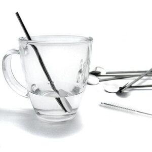 4 Spoon Straws Stirrer Stainless Steel 4 Pack + Cleaning Brush Drinking Straws Metal Reuseable Drinking Mixing Cocktail Eco Friendly Green