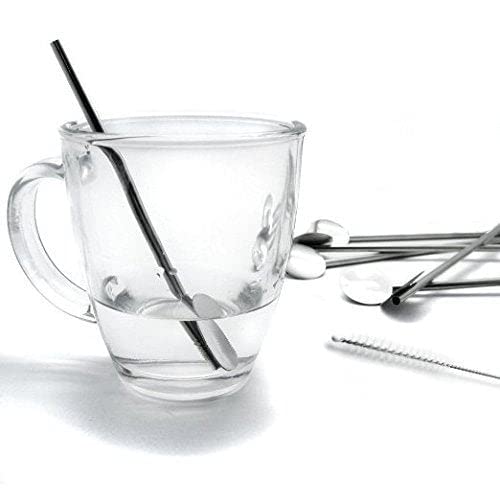 4 Spoon Straws Stirrer Stainless Steel 4 Pack + Cleaning Brush Drinking Straws Metal Reuseable Drinking Mixing Cocktail Eco Friendly Green