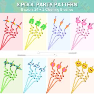 Beach drinking straws for pool parties, beach parties, beach ball summer parties, children's birthday decorations, 24crazy straws and 2 cleaning brushes