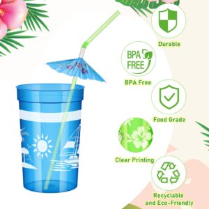 100 Pcs 12 Oz Hawaiian Luau Plastic Party Cups 100 Pcs 9.45 Inch Umbrella Parasol Drinking Straws Umbrella Straws for Cocktail Juice Milkshake Beach Hawaiian Party Luau Summer Decorations Supplies