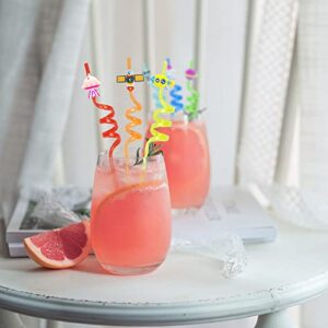 24 PC Outer Space Straws Party Favors, Reusable Plastic Straws for Birthday Party Decorations Include Solar System Astronaut Rocket Spaceship Satellite Planet Straws with 2 PC Clean Brushes