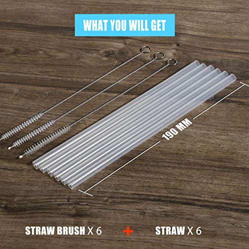 Greant 6 Pack Replacement Straws compatible with LIFEFACTORY Water Bottle 16oz with Straw Cap, 7.5 inch Silicone Straws (190mm (compatible with 16 Ounce Lifefactory Bottle))