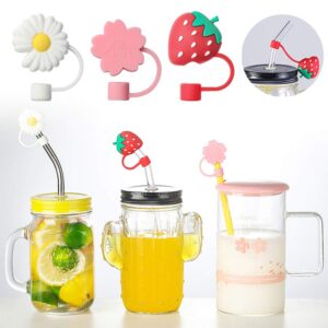 12 Pieces Silicone Straw Tips Cover,Reusable Drinking Straw Tips Lids, Dust-proof Straw Plugs for 6-8 mm Straws