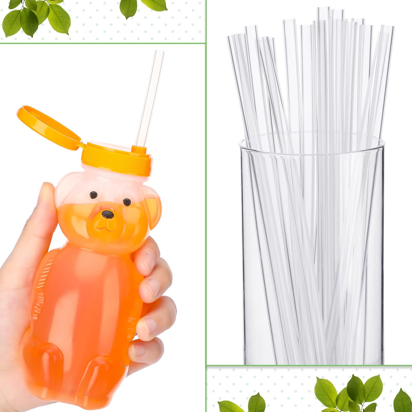 20 Pcs Honey Bear Sippy Cup Replacement Straws 8 Inch Long Silicone Straws Reusable Clear Straws Flexible Plastic Straws for Therapy Bottles Daily Drinking Supplies