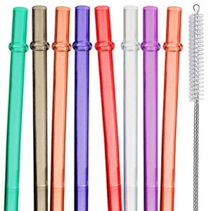 bahoki essentials reusable eco friendly colored drinking straws - great for drinking smoothies and shakes - with deep cleaning brush, long acrylic straw set for tumblers - 8 pack