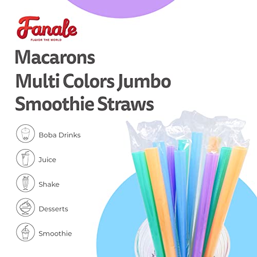 Fanale 125 Pcs Macarons Jumbo Smoothie Straws, Disposable Boba Straws for Smoothies, Milkshakes & iced Coffee, Individually Wrapped Multi Color Plastic Straws (12mm Wide & 210mm Long)