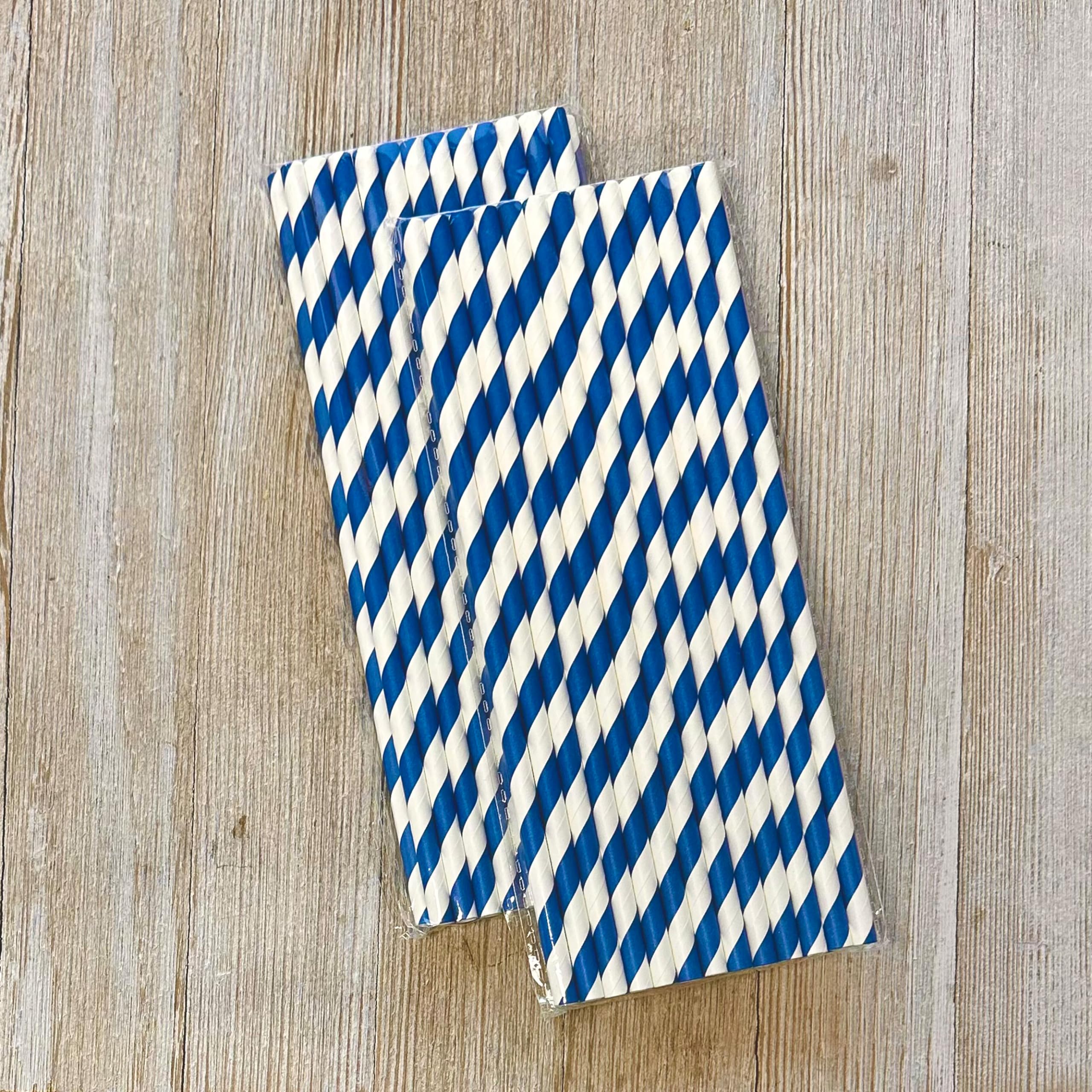 Striped Paper Straws - Navy Blue White - 7.75 Inches - Pack of 50- Outside the Box Papers Brand