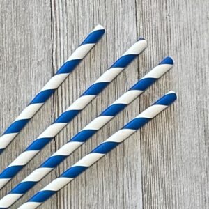 Striped Paper Straws - Navy Blue White - 7.75 Inches - Pack of 50- Outside the Box Papers Brand