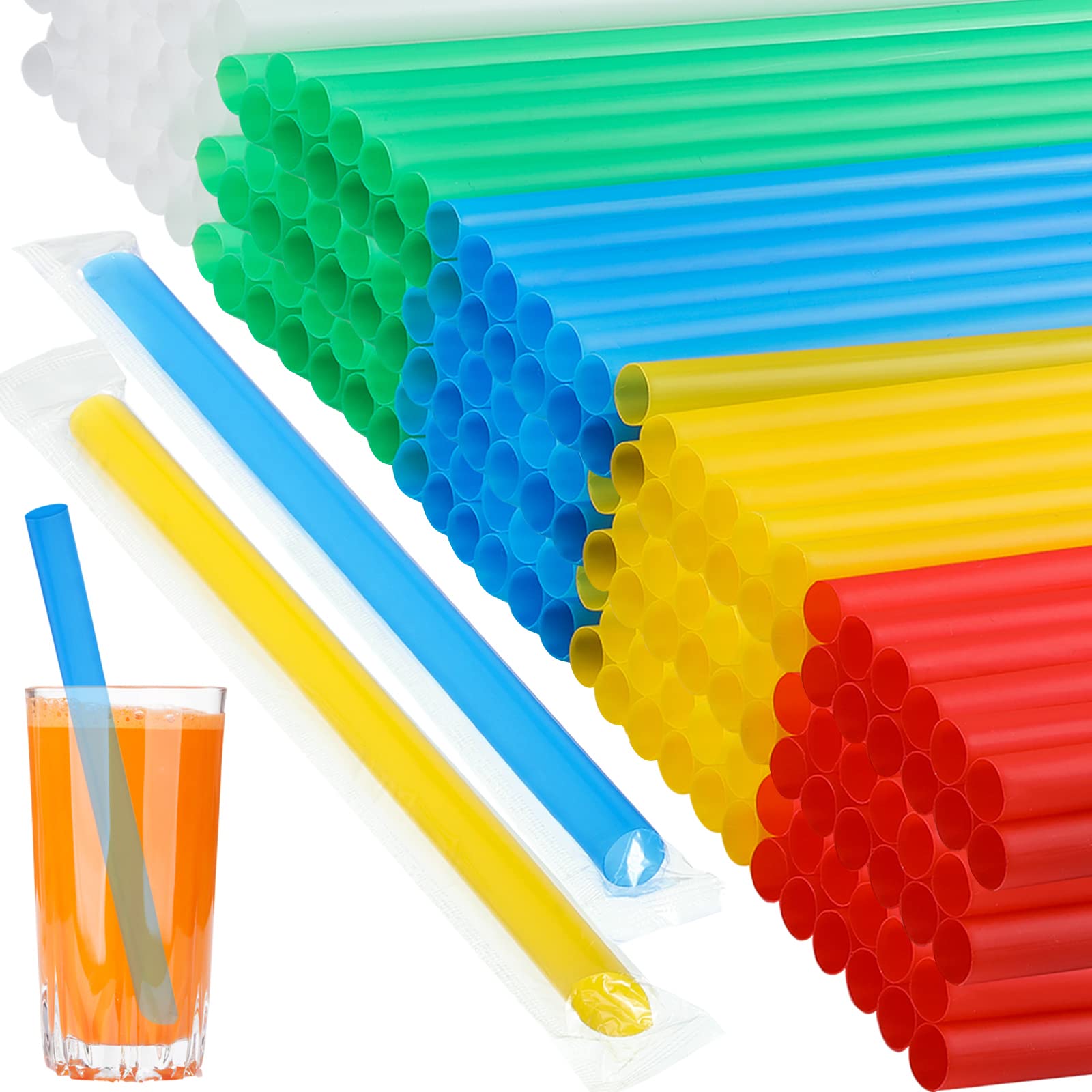 500 Pcs Multi Colors Jumbo Straws Plastic Drinking Boba Straws Individually Wrapped Disposable Smoothie Wide Straws for Milkshake Bubble Tea, 0.43 Inch Wide x 9.06 Inch Long