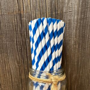 Striped Paper Straws - Navy Blue White - 7.75 Inches - Pack of 50- Outside the Box Papers Brand