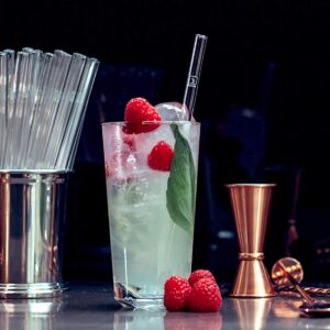 Halm Glass Straws - 6x Reusable 8 inch Drinking Straws clear + Plastic-Free Cleaning Brush - Made in Germany - Dishwasher Safe - Straight - Perfect for Smoothies, Cocktails