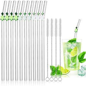 10 pcs reusable glass straw with turtle clear straws 7.9'' x 8 mm cute turtle bent straw with design shatter resistant drinking straws 4 cleaning brushes for beverages smoothies cocktails, 3 styles