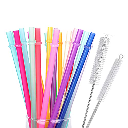 24Pcs Reusable Drinking Straw by WerkaSi, 10.6-inch 12Pcs Long Clear Plastic Straws and 9-inch 12Pcs Boba Colored Straws with 2Pcs Straw Brushs