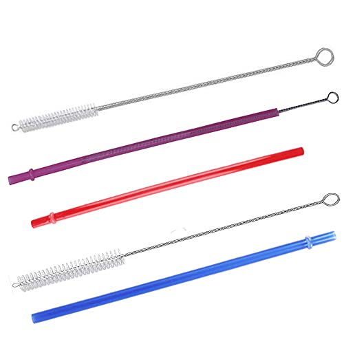 24Pcs Reusable Drinking Straw by WerkaSi, 10.6-inch 12Pcs Long Clear Plastic Straws and 9-inch 12Pcs Boba Colored Straws with 2Pcs Straw Brushs