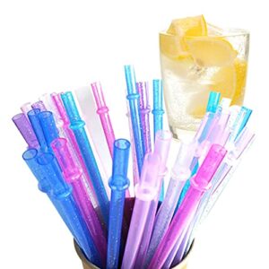 24Pcs Reusable Drinking Straw by WerkaSi, 10.6-inch 12Pcs Long Clear Plastic Straws and 9-inch 12Pcs Boba Colored Straws with 2Pcs Straw Brushs