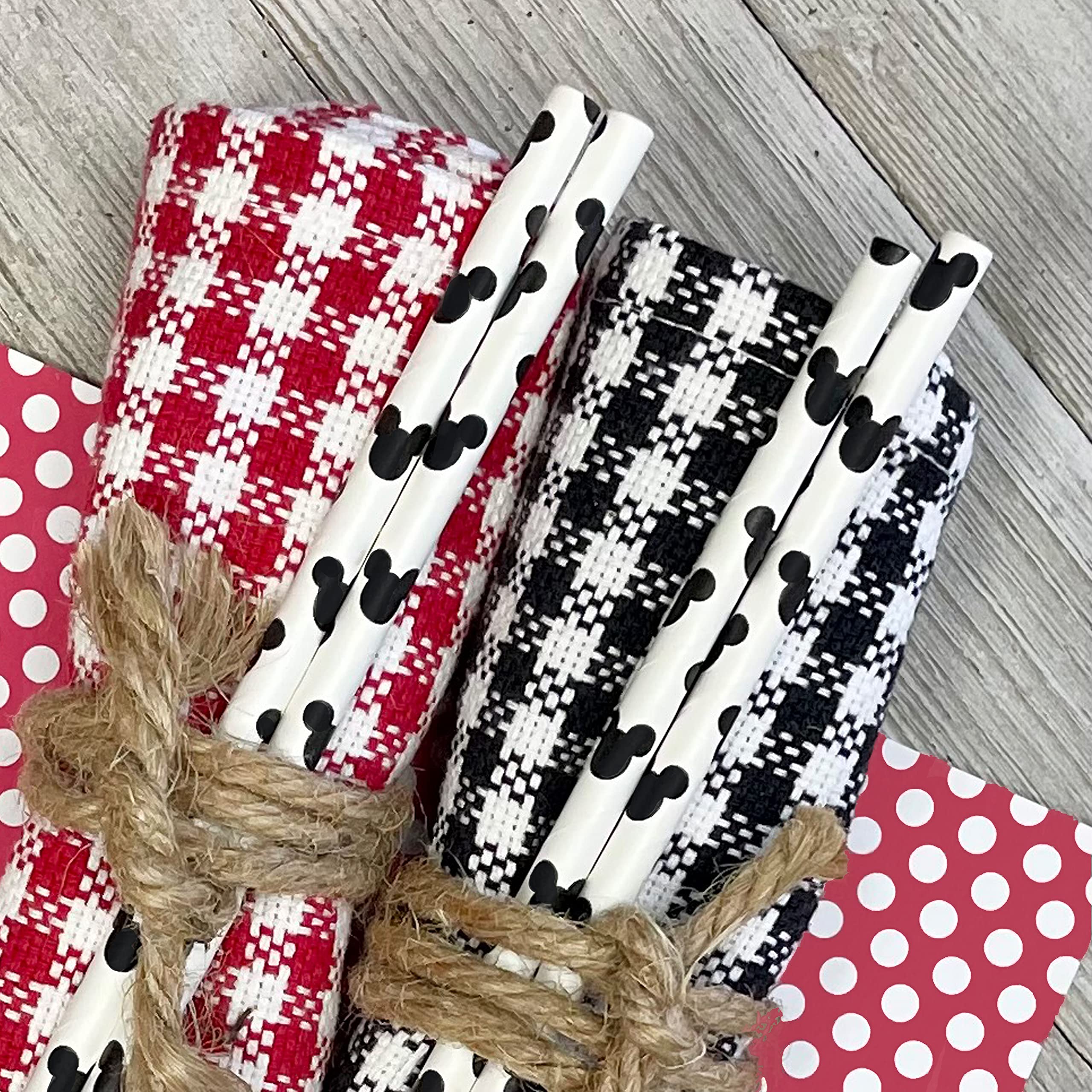 Mickey Mouse Inspired and Stripe Paper Straws - Red Black Yellow White - 100 Pack - Outside the Box Papers Brand