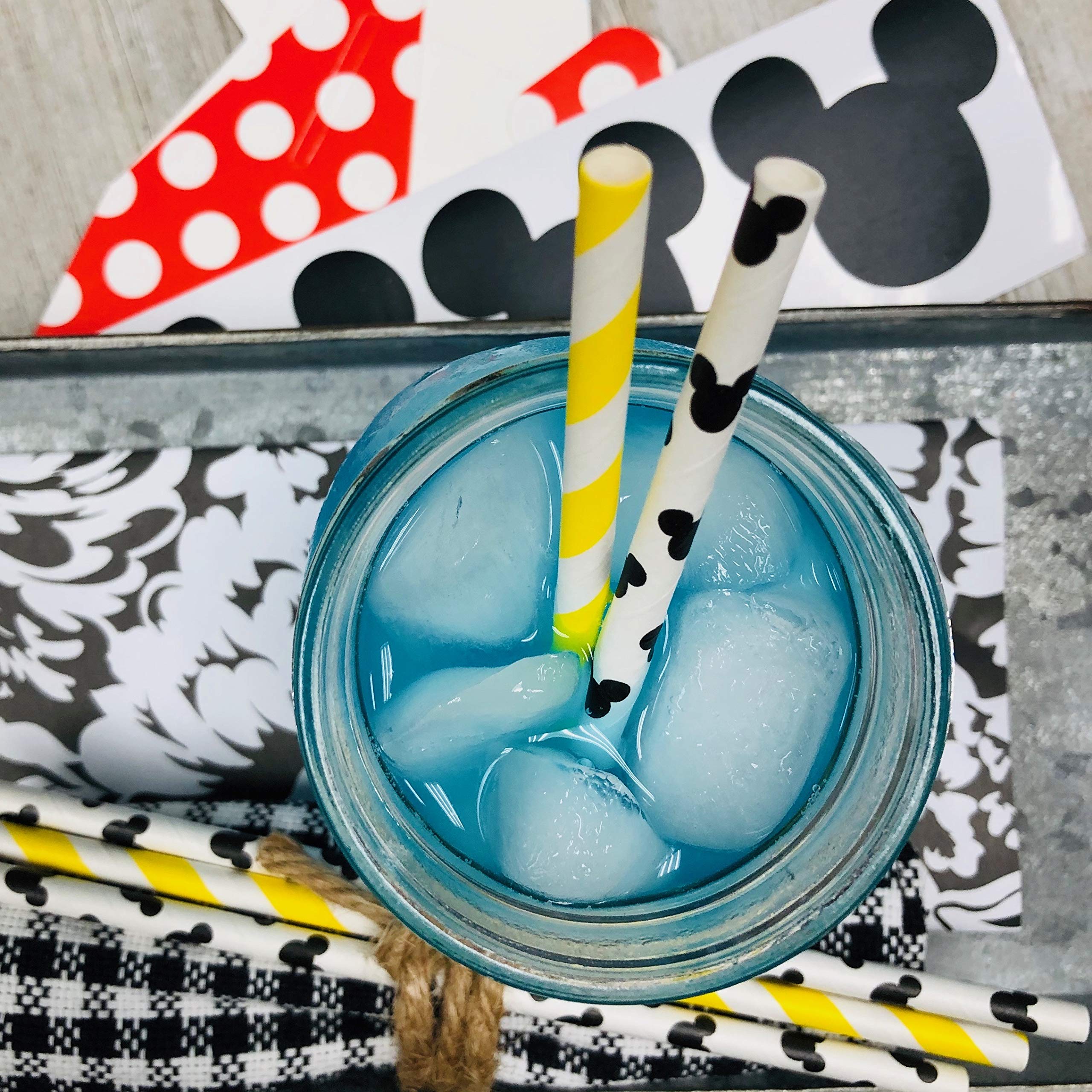 Mickey Mouse Inspired and Stripe Paper Straws - Red Black Yellow White - 100 Pack - Outside the Box Papers Brand