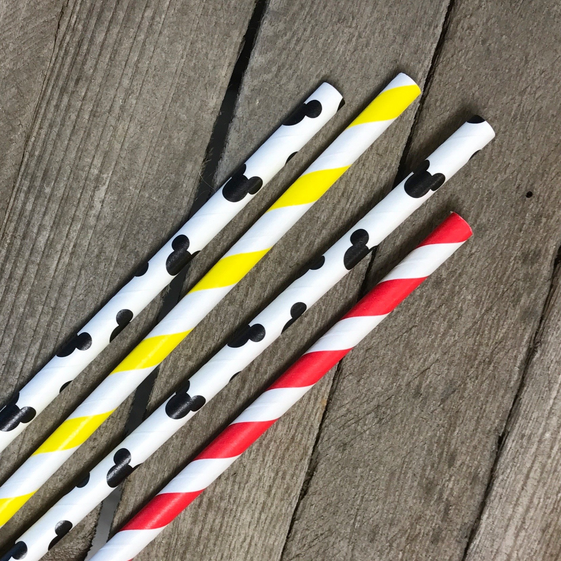 Mickey Mouse Inspired and Stripe Paper Straws - Red Black Yellow White - 100 Pack - Outside the Box Papers Brand