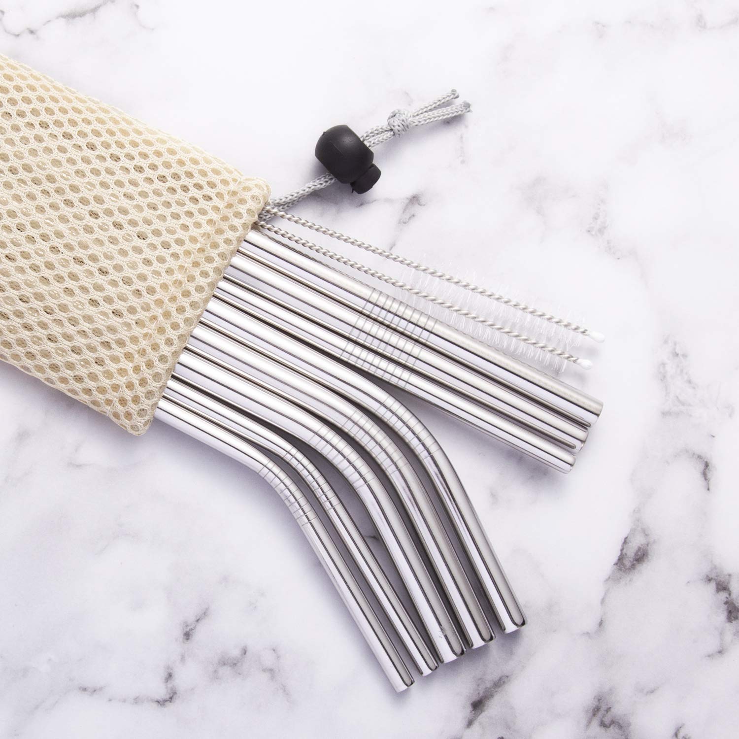 Reusable Straws with Case, Metal Straw Reusable Straws Drinking Straws Portable Eco Friendly Straight and Curved Stainless Steel Straws 8 Set with 2 Straw Cleaner