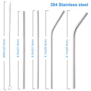 Reusable Straws with Case, Metal Straw Reusable Straws Drinking Straws Portable Eco Friendly Straight and Curved Stainless Steel Straws 8 Set with 2 Straw Cleaner