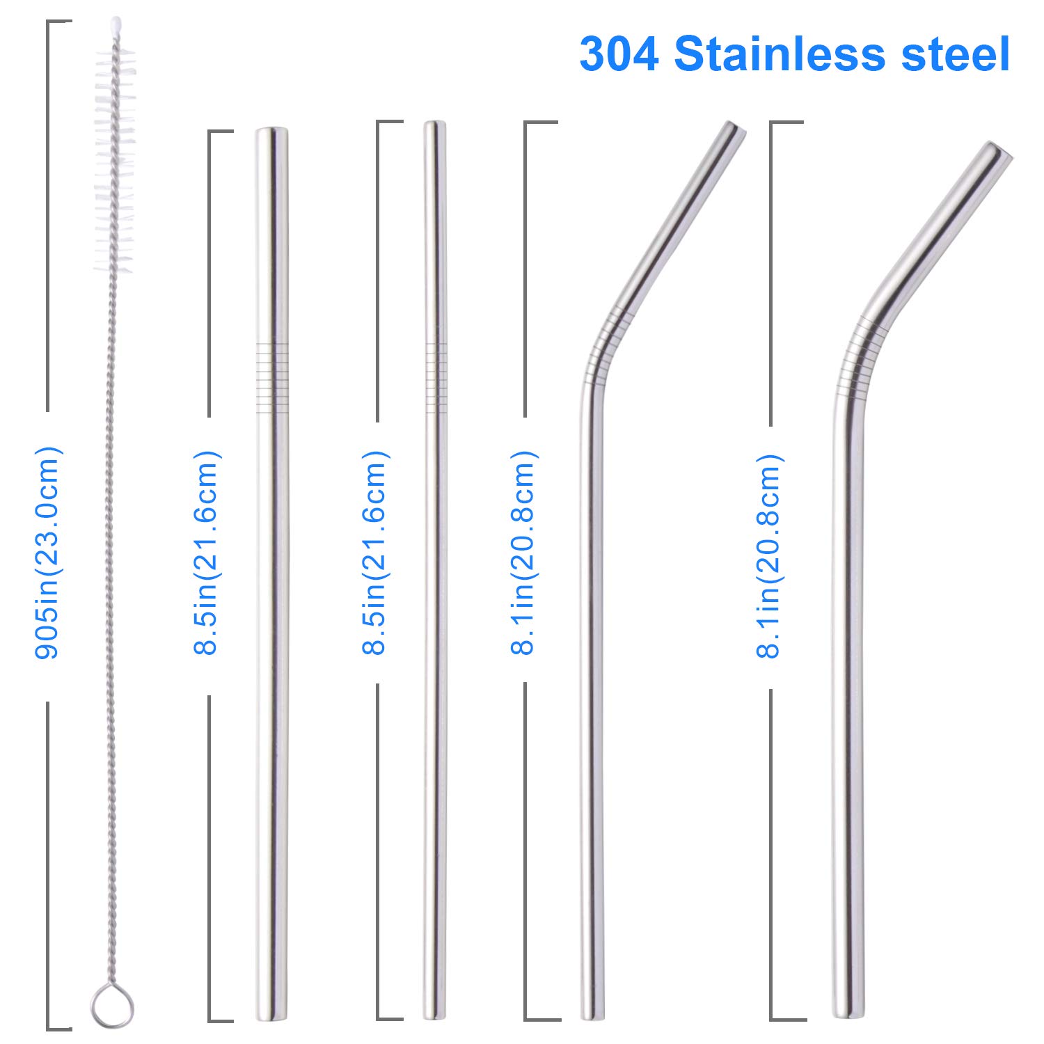 Reusable Straws with Case, Metal Straw Reusable Straws Drinking Straws Portable Eco Friendly Straight and Curved Stainless Steel Straws 8 Set with 2 Straw Cleaner