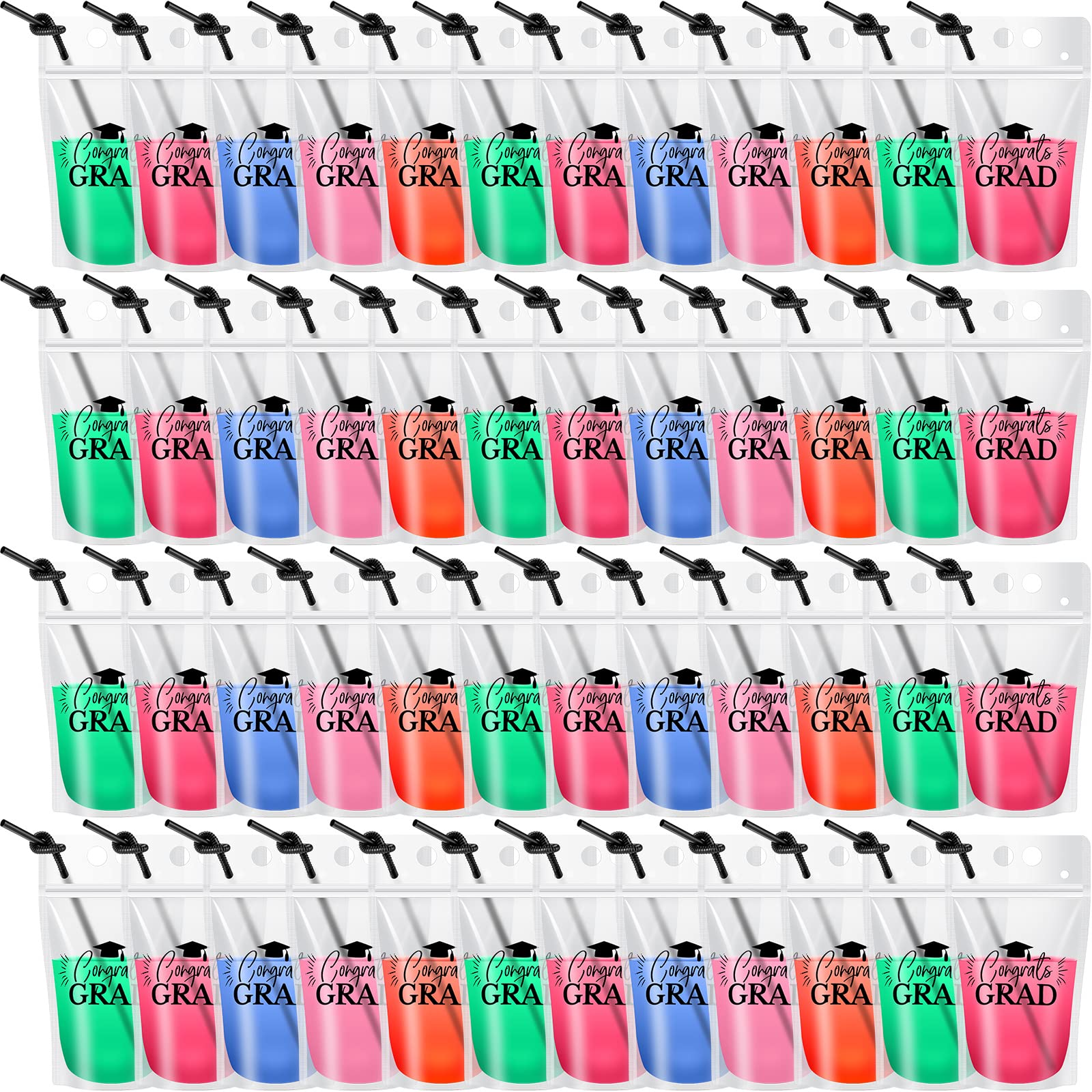 Lallisa Graduation Party Supply Drink Pouches for Adults with Straws Plastic Smoothie Bags Translucent Reclosable Beverage Juice Milk Tea Coffee Pouches for Adults Student School(48 Pcs)