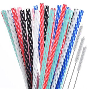 alink 55-pack reusable hard plastic straws, 10.5 in long colored replacement tumbler straws with cleaning brush