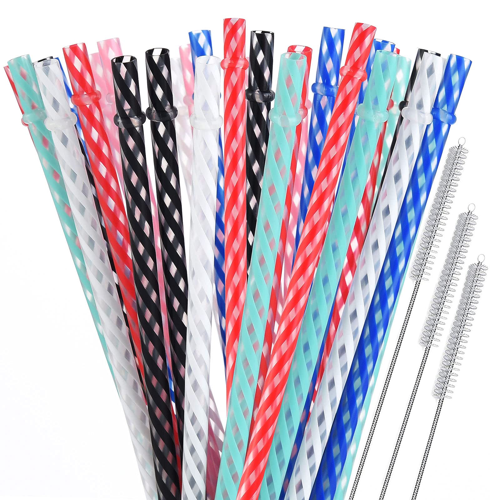 ALINK 55-Pack Reusable Hard Plastic Straws, 10.5 in Long Colored Replacement Tumbler Straws with Cleaning Brush