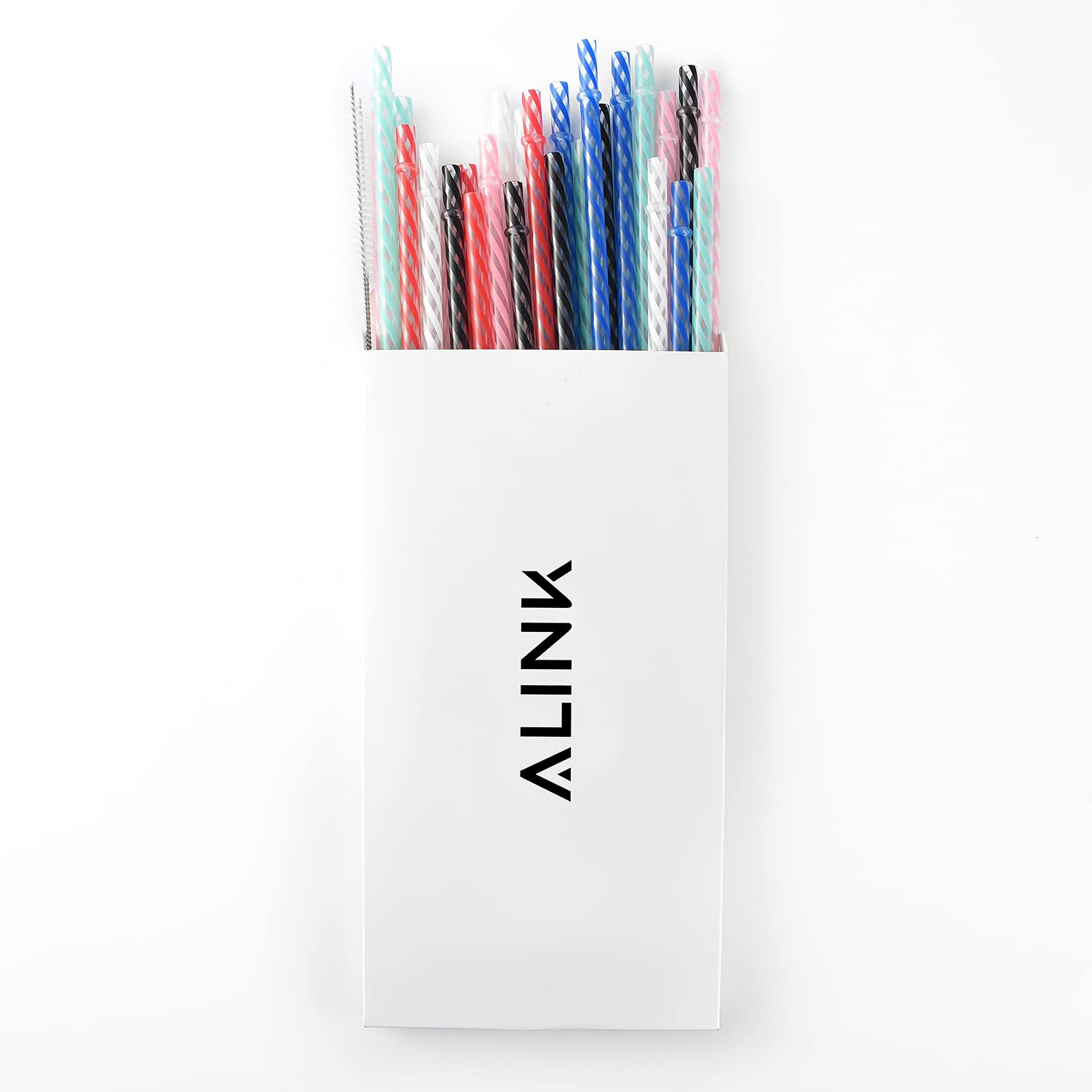 ALINK 55-Pack Reusable Hard Plastic Straws, 10.5 in Long Colored Replacement Tumbler Straws with Cleaning Brush