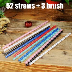 ALINK 55-Pack Reusable Hard Plastic Straws, 10.5 in Long Colored Replacement Tumbler Straws with Cleaning Brush