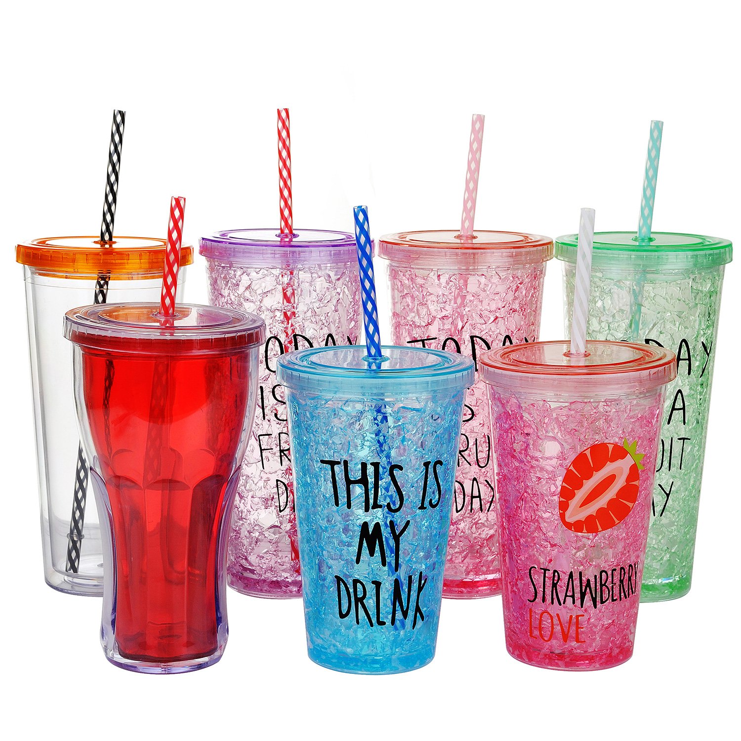 ALINK 55-Pack Reusable Hard Plastic Straws, 10.5 in Long Colored Replacement Tumbler Straws with Cleaning Brush