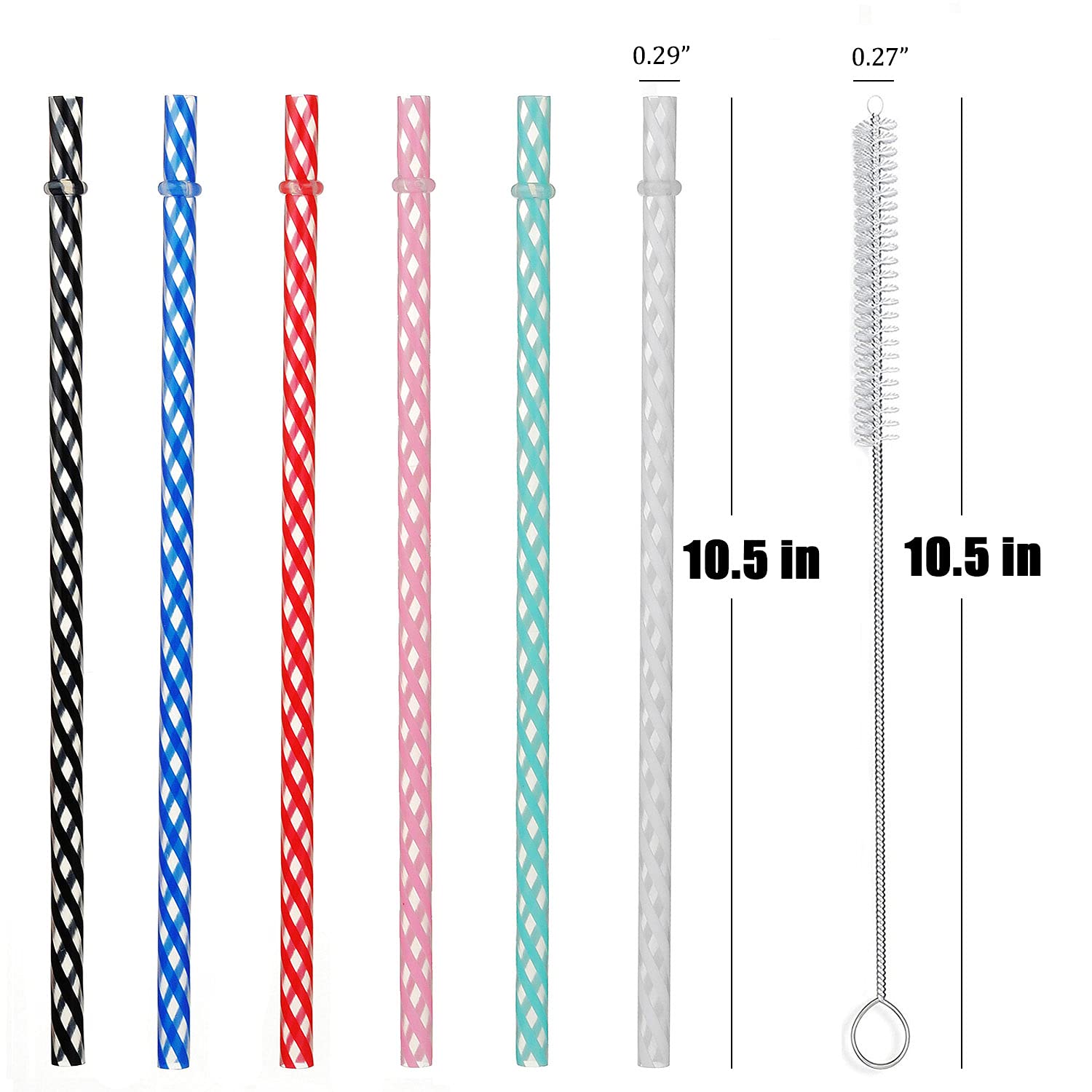 ALINK 55-Pack Reusable Hard Plastic Straws, 10.5 in Long Colored Replacement Tumbler Straws with Cleaning Brush