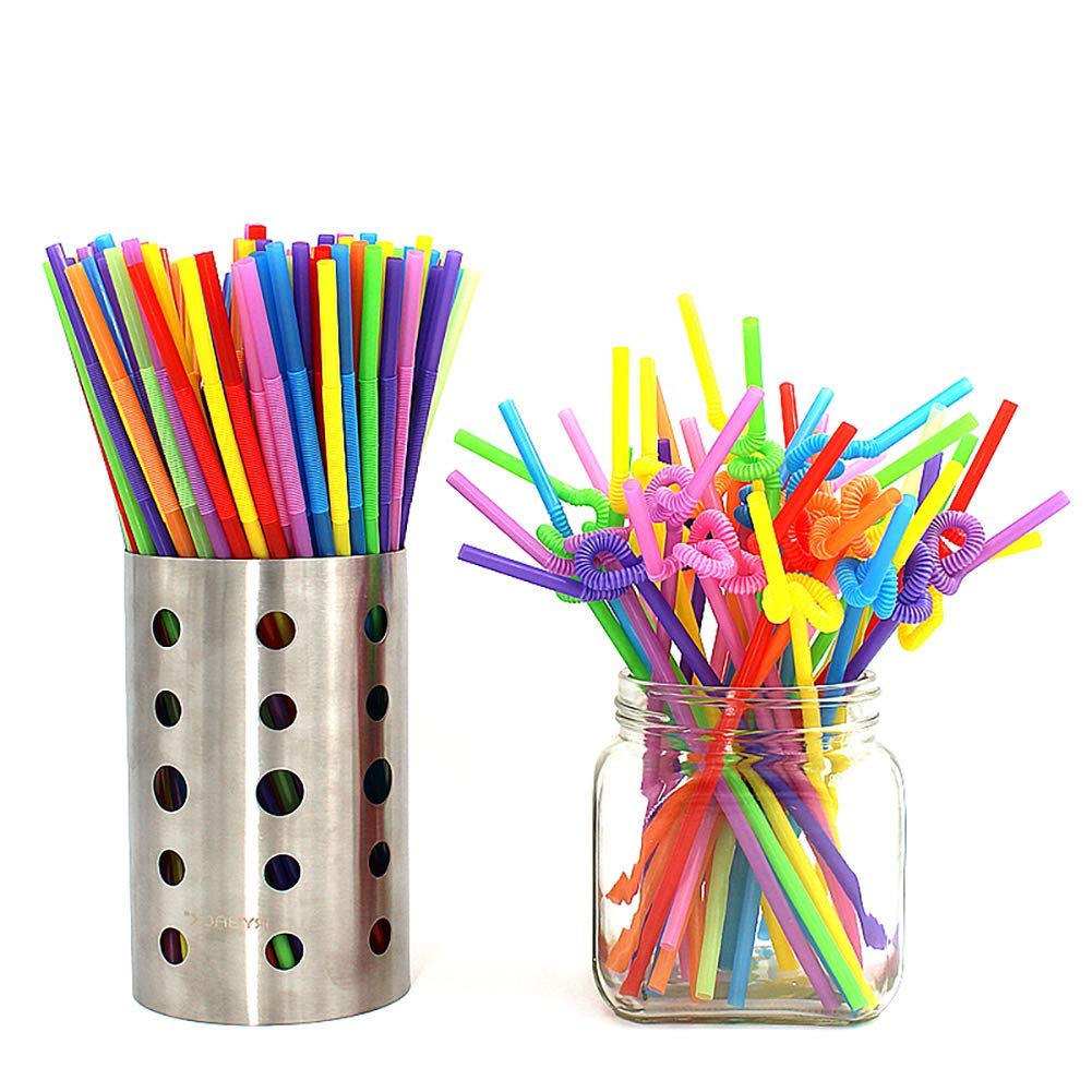 ALINK 200 Colorful Flexible Straws + 100 Gold Pink Paper Straws