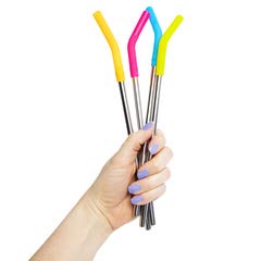 F'IL 4 Stainless Steel Straws With Silicone Flex Tips And A Cleaning Brush