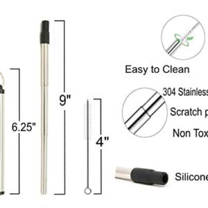 Suck It Select 2 Pack Collapsible Telescopic Reusable Stainless Steel Metal Straws with Silicone Tips and Travel Cases (Black Stripe)